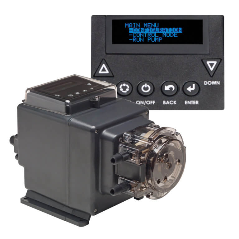 Stenner peristaltic metering pumps with adjustable flow rate outputs